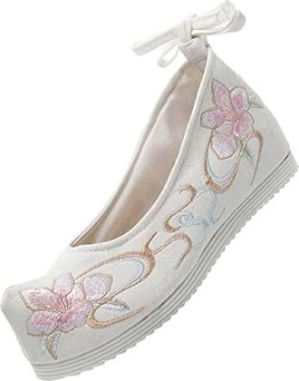Minkissy Chaussures Brodées Hanfu Traditionnelles en Tissu De Soie à Semelles Épaisses, Style Ethnique Féminin, pour Fêtes Et Performances, Taille 36, Couleur 