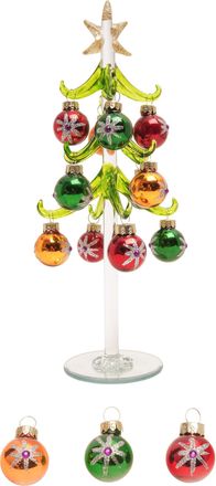 Krebs Glas Lauscha Weihnachtsdekoration/Christbaumschmuck aus Glas - Glasbaum mit 12 dekor. Kugeln - Farbe: Rot, Grün und Gelb - Größe: ca. 25 cm