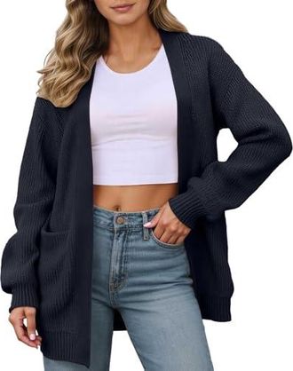 Generic 2026 Printemps Un cardigan tricot&eacute; haut de gamme europ&eacute;en et tendance automne hiver poche avec manteau chandail &agrave; aiguille &eacute;paisse, bleu, XXL