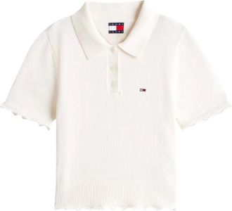 Tommy Jeans Femme, Tops, Blanc, Taille: 36 FR Polo pull &agrave; bordure laitue