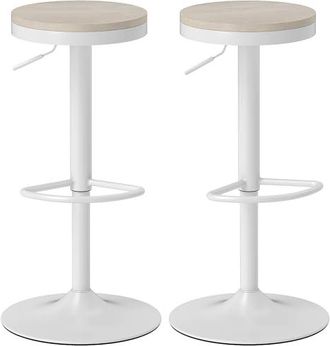 HOMCOM Lot de 2 tabourets de Bar, chaises de Bar pivotantes, Chaise Haute Cuisine Moderne avec Assise en h&eacute;v&eacute;a, Hauteur r&eacute;glable et Repose-Pieds, Cadre en Ac