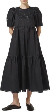Scotch & Soda Womens Cotton Twill Embroidered midi Casual Dress, Black, 42