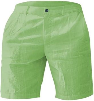 Generic Short en lin pour homme, taille &eacute;lastique, jambe droite, short chino extensible, d&eacute;contract&eacute;, l&eacute;ger, pour la marche, le travail, le salon, les vacance