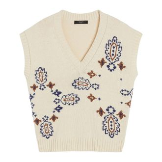 Max Mara Baumwollweste mit eingelegtem Motiv - - Knitwear - Damen - Wei&szlig; - M