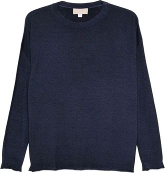 120% Lino pull en maille fine - Bleu