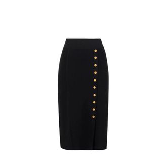 Elisabetta Franchi Gestrickter Midirock mit Schmuckkn&ouml;pfen - - Skirts - Damen - Schwarzk - XS