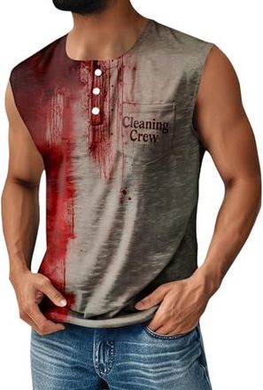 Generic Costume dHalloween pour homme - Chemise imprim&eacute;e sanglante sans manches - Motif taches de sang r&eacute;aliste - Haut d&eacute;contract&eacute; pour f&ecirc;te dHalloween, cospl