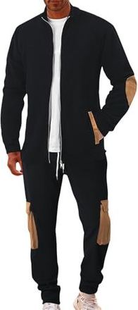 Generic Survêtement pour homme - Ensemble complet - Sweat zippé à manches longues - Pull zippé 1/4 avec coudières - Pantalon de survêtement cargo - Tenue déco