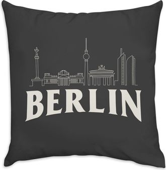 Fabulous Kissen aus schwarzem Samt - Berlin Minimalist Deutschland Geschichte Reise - 40 x 40 cm - samtige Haptik - Bezug und Kissen inklusive