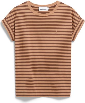 Armedangels Damen T-Shirt aus Bio-Baumwolle IDAARA Stripes Loose Fit Pale Umber-Toasty Tan