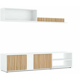 Dmora Wohnwand Daasmundse, TV-St&auml;nder, Wohnzimmerm&ouml;bel, Zusammensetzung des Wohnzimmersets, Wohnzimmerset mit Wohnwand, 180x33x40 cm, Wei&szlig; und Eiche - Dmora