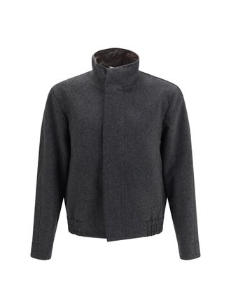 Lardini Wool Fleece with Leather Accents Bomber Jacket - Gray