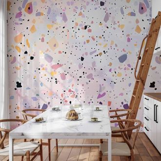 OEM Carta Da Parati Fotografica - Motivo Colorato A Coriandoli Viola E Rosa In Stile Terrazzo / Motivo Colorato A Terrazzo E Coriandoli Viola E Rosa