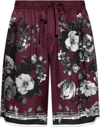 Dolce & Gabbana Homme, Shorts, Rouge, Taille: XL Short en soie &agrave; motif floral