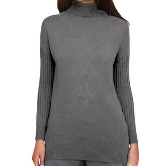Generic Pull pour femme col haut asym&eacute;trique &eacute;paules tombantes manches longues pull tendance d&eacute;contract&eacute; pull tricot pour usage quotidien, style urbain, voyag