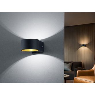 Trio led Wandleuchte lacapo Schwarz Gold mit Up and Down Licht, ø 10,5cm