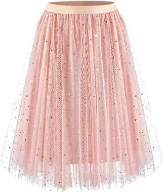 Generic Jupe en tulle pour femme - Jupe midi - Jupe trap&egrave;ze - Jupe en maille - Taille haute &eacute;lastique - Jupe dHalloween - T-shirt pour, Rose clair, XL