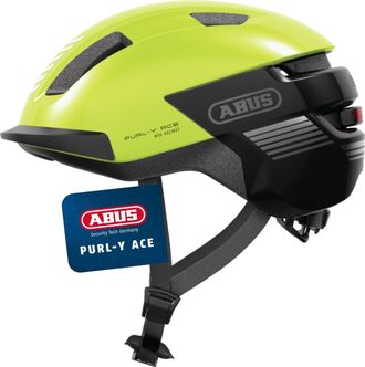 ABUS Fahrradhelm Purl-Y ACE mit LED-Licht - geeignet Fahrten auf E-Bike und S-Pedelec - Trendiger NTA-Schutzhelm f&uuml;r Erwachsene und Jugendliche - Gelb, Gr&ouml;