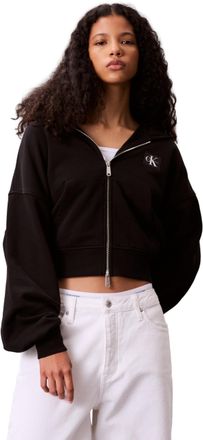 Calvin Klein Damen Sweatshirt mit Rei&szlig;verschluss French Terry Badge Logo aus Baumwolle, Schwarz (Black), XL