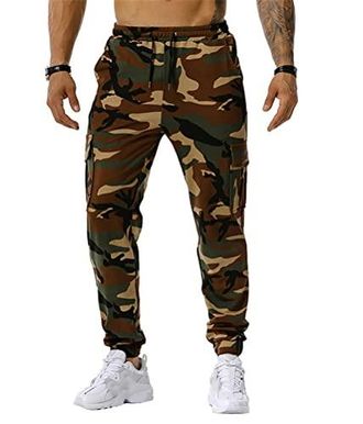 TOMWELL Jogging Hommes Pantalon Cargo Surv&ecirc;tement Slim Fit de Sport Jogger Camouflage Workwear Mode Travail de Loisirs Casual Workout Avec Poches F Arm&eacute;e Vert