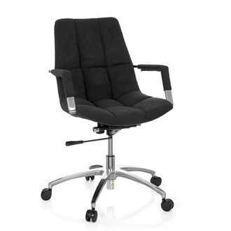 hjh OFFICE 670910 Chaise de Bureau SARANTO Tissu Noir Chaise de Bureau avec accoudoirs Design r&eacute;tro, r&eacute;glable en Hauteur