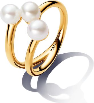 Pandora Essence Behandelte Süßwasserzuchtperle offener Ring aus Sterling Silber mit vergoldeter Metalllegierung, Größe: 54, 163285C01-54