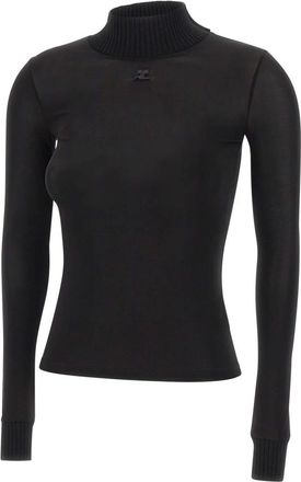 Courr&egrave;ges Femme, Pulls, Noir, Taille: 36 FR Reedition Second Skin Top