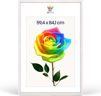 MG Design Bilderrahmen A1 59,4 x 84,1 cm - Posterrahmen mit Wei&szlig; Holzrahmen (Echtholz) und bruchsicherem Acrylglas, Hoch & Quer mit stabiler Wandaufh&auml;ngung