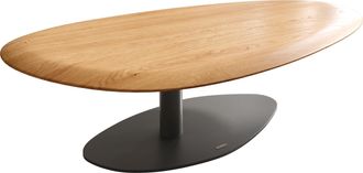 DELIFE Wohnzimmertisch Edge Oval 140x75 cm Eiche Natur Runde Kante Vibany Metall Schwarz