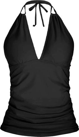 Yonique Damen Neckholder-Tankini-Top, ohne Unterteil, V-Ausschnitt, Badeanzug, Bauchkontrolle, Badeanzug, Oberteil, Schwarz, Medium