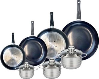 Fackelmann ELO 9754250 Batterie de cuisine 7 pi&egrave;ces, Ensemble de 4 Po&ecirc;les de cuisson 20, 24, 28 et 32 cm et 3 faitouts 12, 14 et 16 cm Elo Prima Brillant, inox, 