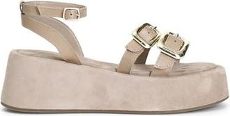 Caf&egrave;noir Sandales Compens&eacute;es &Agrave; Double Bride Avec Boucle Et Bride De Cheville, Pour Femme, Couleur Beige, Taille 37