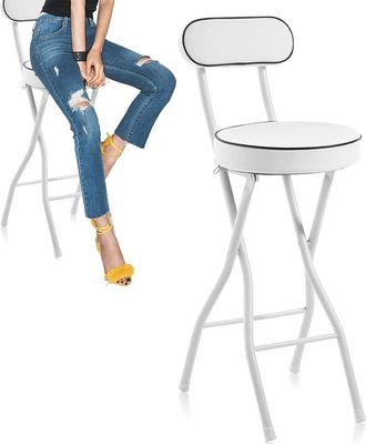 Generic Klappbarer Barhocker mit R&uuml;ckenlehne, Klappst&uuml;hle in Thekenh&ouml;he mit Gepolstertem Sitz, f&uuml;r Outdoor/Indoor K&uuml;che Pub, Sitzh&ouml;he: 70 cm/75 cm(White,70cm/