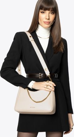 Wittchen Damen-Baguette-Handtasche aus cremefarbenem Leder
