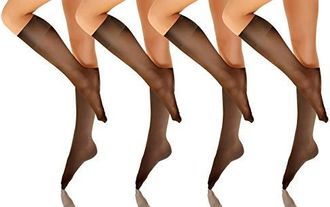 Sesto Senso Chaussettes Montantes Genoux Femme 15 DEN Mi-Bas 4 Paires Noir 2x2pack