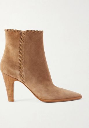Gianvito Rossi Whipstitched Leather-trimmed Suede Ankle Boots - Brown