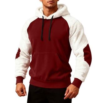 Generic Sweat à capuche uni printemps pour homme 2026 avec coutures en peluche pour Noël chaud pour entraînement intérieur et extérieur, bordeaux, XXL