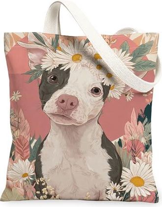 Generic Sac fourre-tout en toile pour chien, imprim&eacute; floral vintage, sacs d&eacute;picerie r&eacute;utilisables, l&eacute;gers et lavables avec bandouli&egrave;re, p&ecirc;che, 13x15 Inch