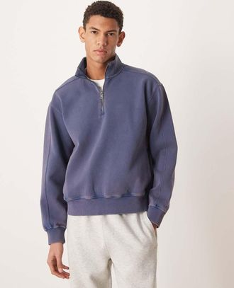 Abercrombie & Fitch YPB - Sweat &agrave; col zipp&eacute; - Bleu fonc&eacute; d&eacute;lav&eacute;