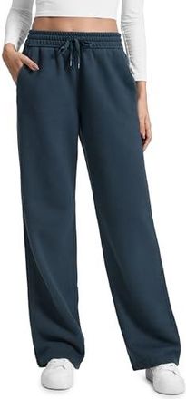 CRZ YOGA Femme Pantalon de Survêtement Quotidien Doublure en Coton et Polaire Chaud Doux Jambes Droites avec Poches Bleu Encre 44