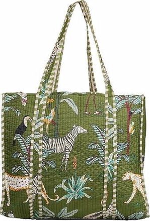 Generic Sac fourre-tout matelassé en coton, belle impression, marché shopping, sac de plage, sac à bandoulière, Motif 8, Height:-15 inch