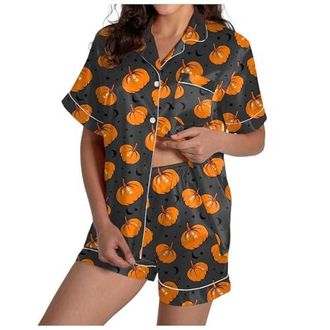 Generic V&ecirc;tements de nuit dHalloween pour femmes 2025 avec chemise et short &agrave; quatre boutons - Ensemble 2 pi&egrave;ces - Tenue d&eacute;contract&eacute;e - Ensemble de v&ecirc;tements 