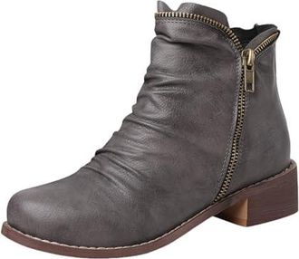 Generic Bottines r&eacute;tro &agrave; talon bas pour femme - Soutien de la vo&ucirc;te plantaire - Mode sans talon - Chaussures de marche antid&eacute;rapantes - Confortables - Avec fe