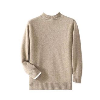 Generic Pull à manches longues en laine pour homme - Col montant - Décontracté - Ample - Tricot épais, Lighttan, XXL