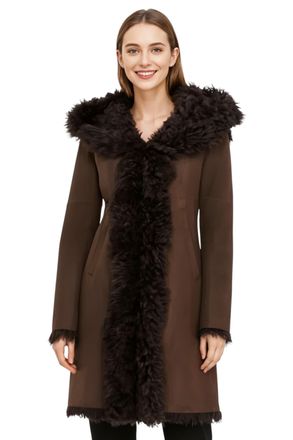 Infinity Leather Brauner Damen-Trenchcoat mit Kapuze aus echtem Schafleder, Modell Toscana - Verona