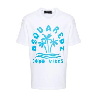 Dsquared2 T-Shirts und Poloshirts mit Grafikprint und Rundhalsausschnitt - - Tops - Herren - Wei&szlig; - S