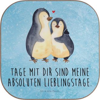 Mr. & Mrs. Panda Untersetzer f&uuml;r Gl&auml;ser Pinguin umarmen - Geschenk, Liebe, Tischschoner, Hochzeitstag, Coaster, Tischuntersetzer, Hochzeitsgeschenk, eckiger, gl&auml;serunt