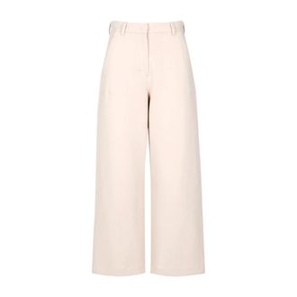 Max Mara Femme, Pantalons, Beige, Taille: 40 FR Pantalon Crème en Coton Taille Haute Palazzo