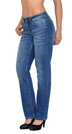 ESRA Jean Femme Jeans Droit Pantalon en Jeans Taille Normale Straight Fit Jean de Grandes Tailles G100