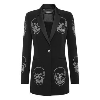 Philipp Plein Femme, Vestes, Noir, Taille: 38 FR Coat Long Skull